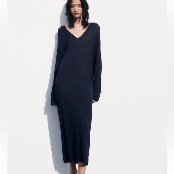 Zara | Dresses | Zara Midnight Blue Midi Knit Dresssizes | Poshmark